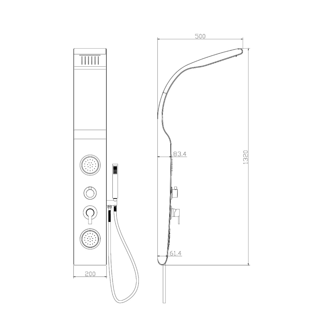 Pannello doccia lisbona in abs bianco con getto idromassaggio doccetta e cascata | Euroceramica ...