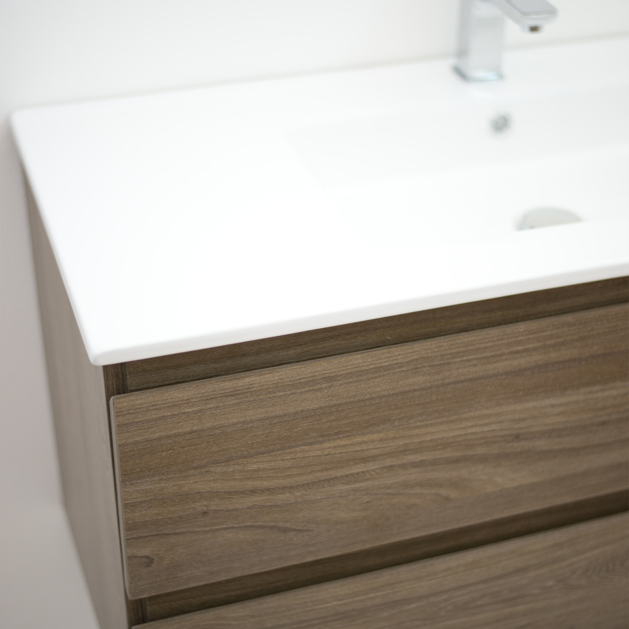 Mobile bagno sospeso 100 cm rovere scuro doppio cassetto con specchio ...